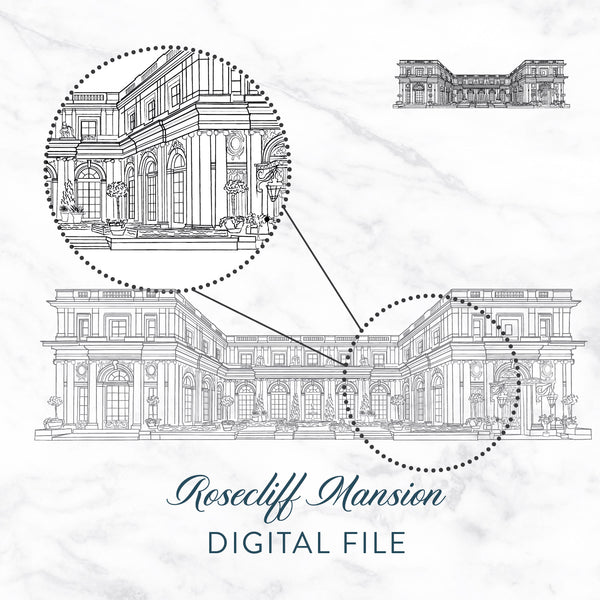Rosecliff Mansion Sketch Digital File - Scotti Cline Designs