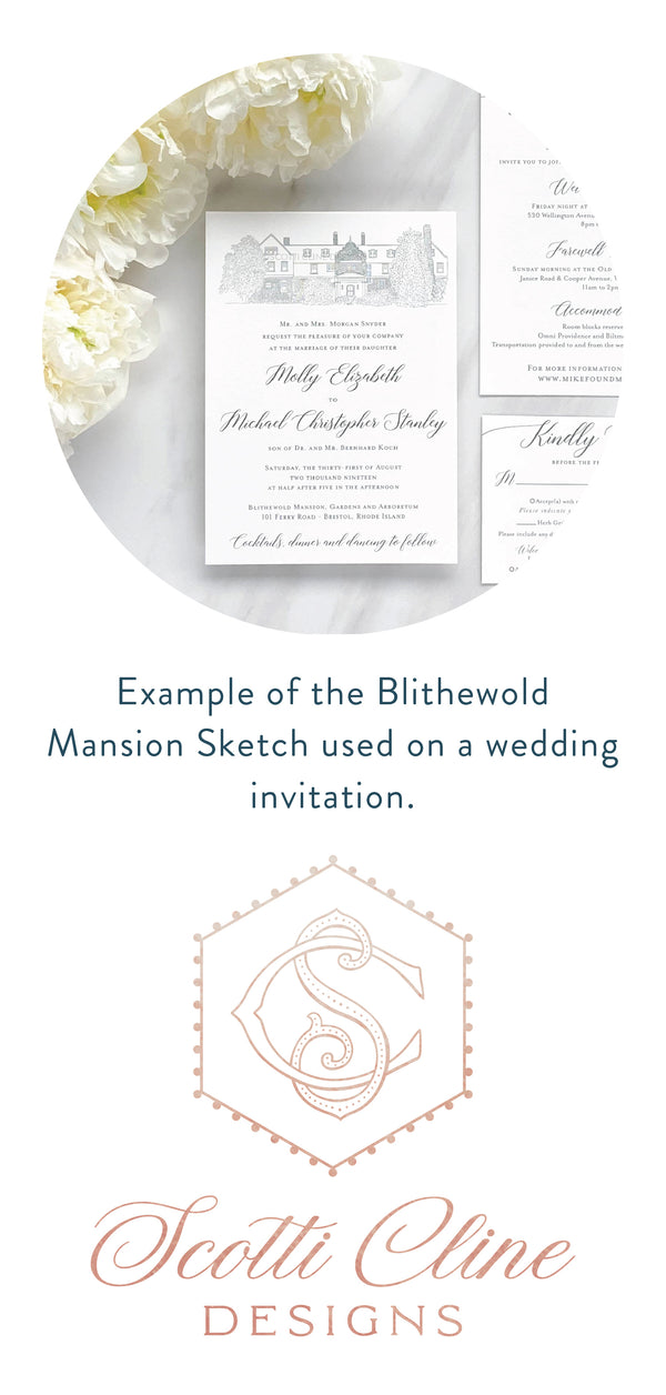 Blithewold Mansion Sketch Digital File - Scotti Cline Designs