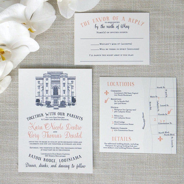 Louisiana Old State Capitol Wedding Invitation - Scotti Cline Designs